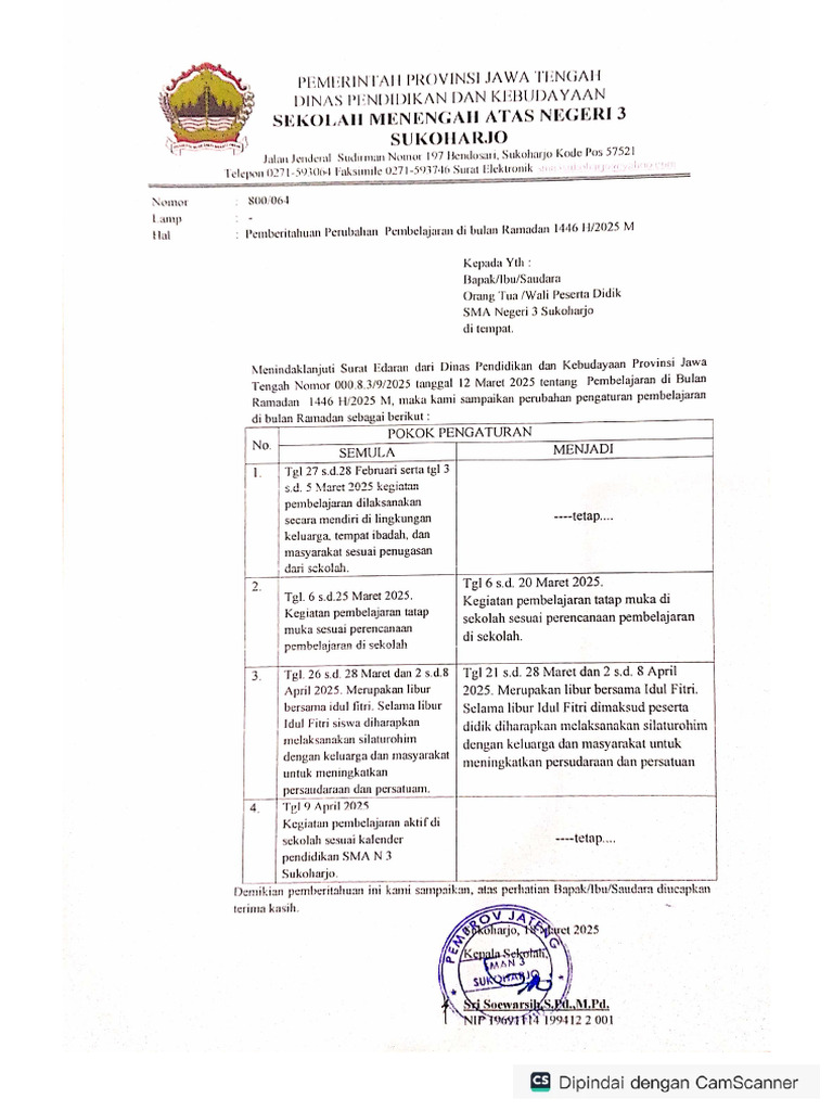 Pemberitahuan Perubahan Libur Idul Fitri 2025 | PDF