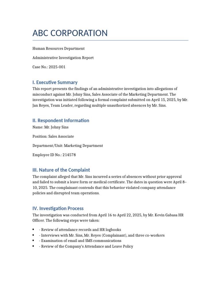 Administrative Investigation Report | PDF