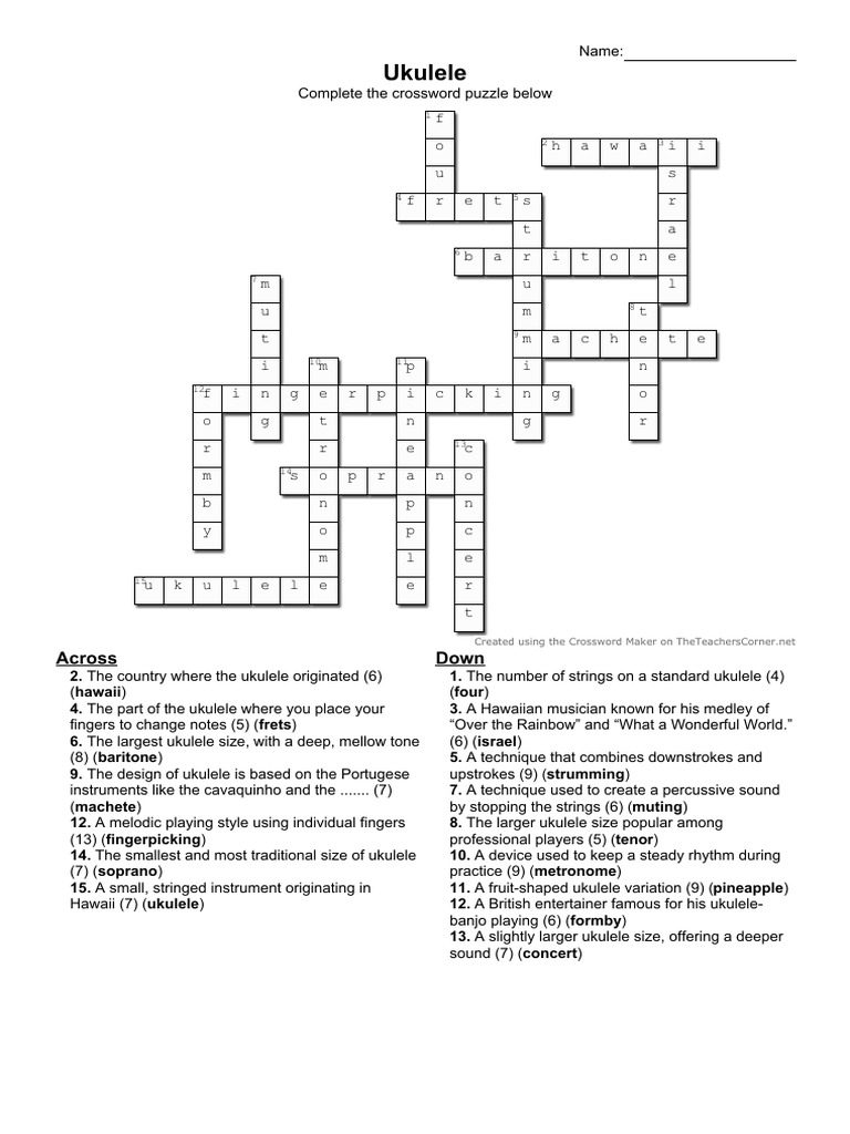Ukulele Crossword Puzzle and Clues | PDF | European Musical Instruments ...