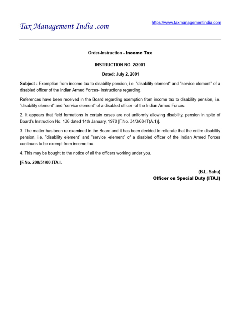 Income Tax - Order-Instruction - Instruction No. 02 - 2001 Dated - 02 ...