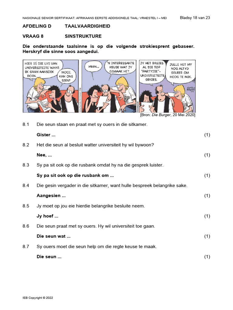 Afrikaans FAL P1 May 2022 | PDF