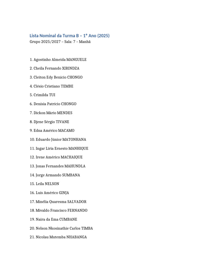 Lista Nominal Turma B 2025 | PDF