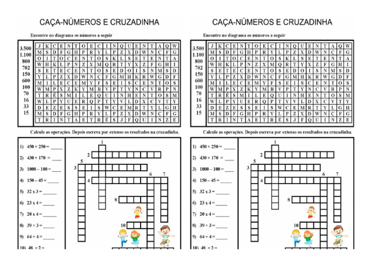 Caça Números e Cruzadinha - 5 Ano | PDF