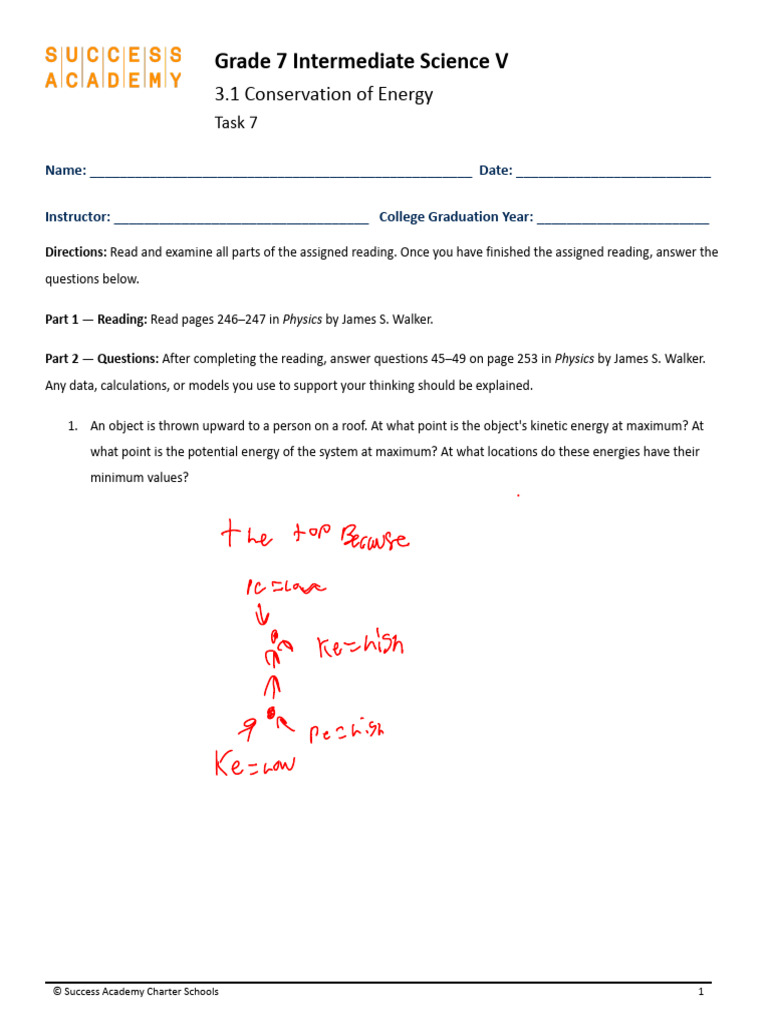 Grade 7 Science: Energy Conservation Task | PDF