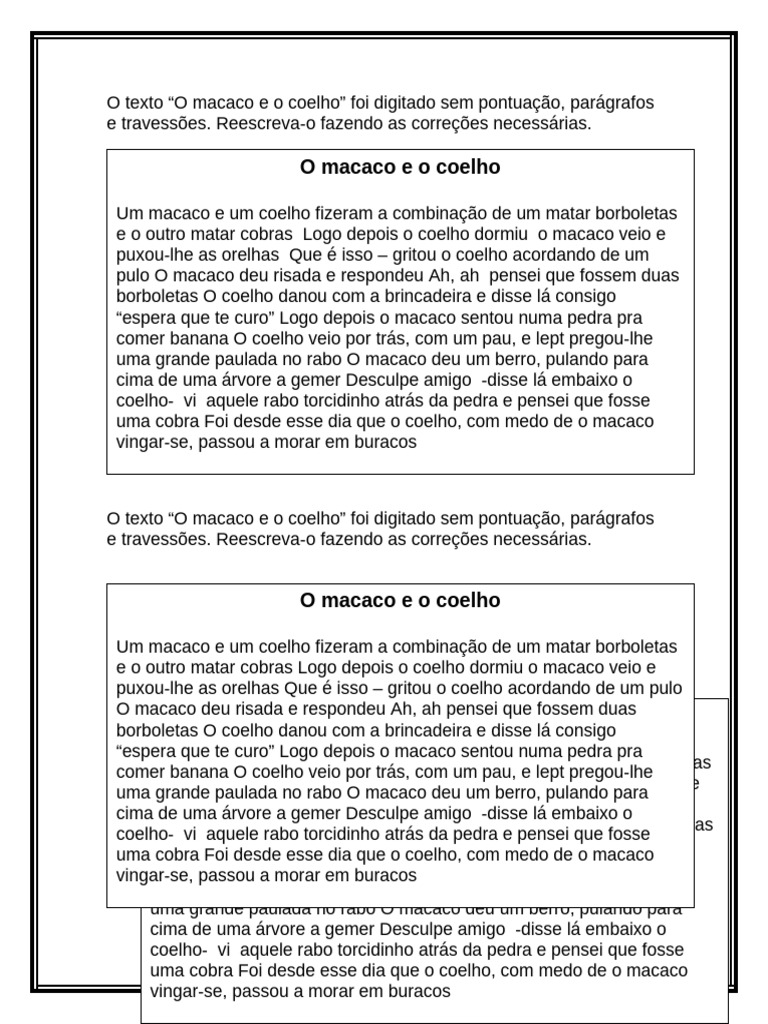 Texto para Reescrever Corrigindo - 5 Ano | PDF | Coelho