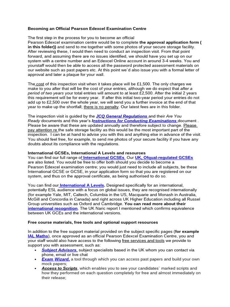 Becoming an Edexcel Centre (1) | PDF | Educational Assessment And ...