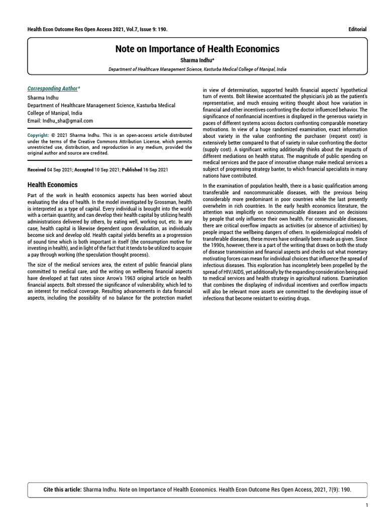 Note On Importance of Health Economics | PDF | Health Economics ...