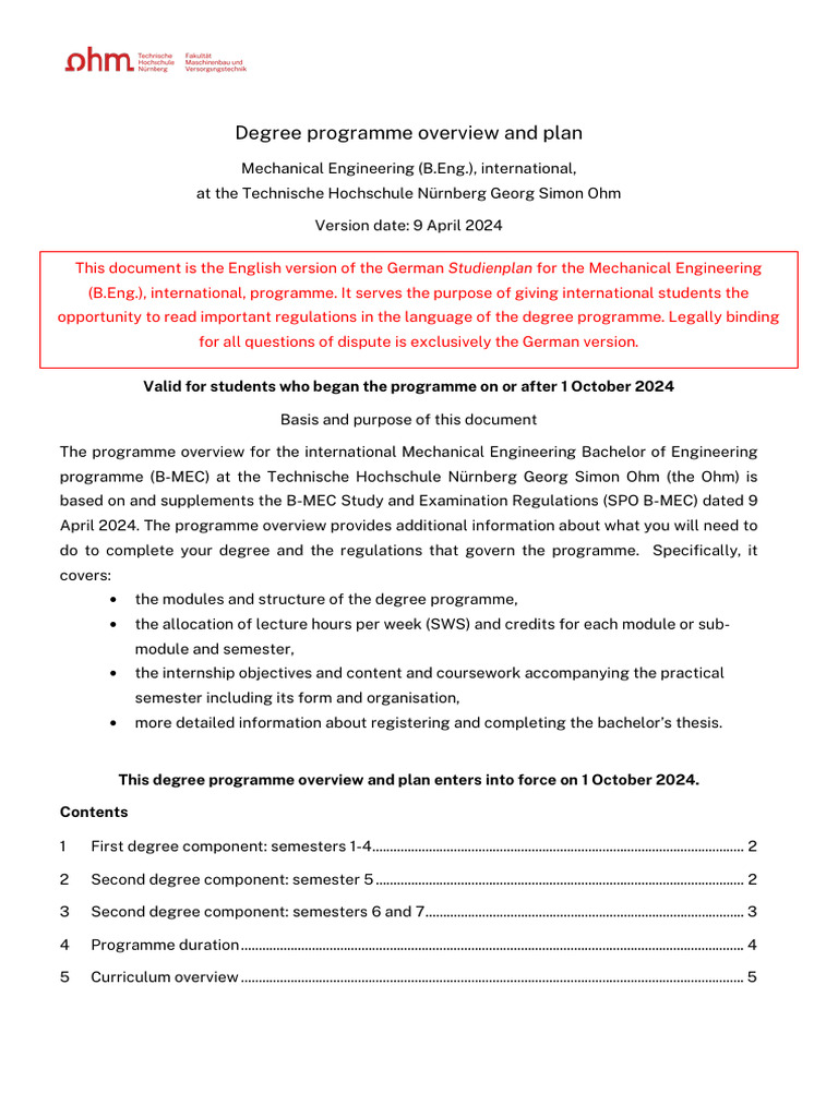 MB Vs 1806 VO Studienplan B MEC Englisch Public | PDF | Thesis ...