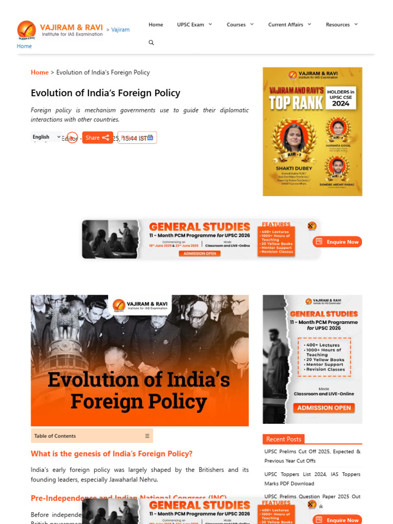 Evolution of India's Foreign Policy | PDF | Government Of India ...