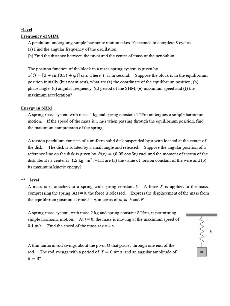 Ch10 Tutorial Questions | PDF | Oscillation | Applied And ...
