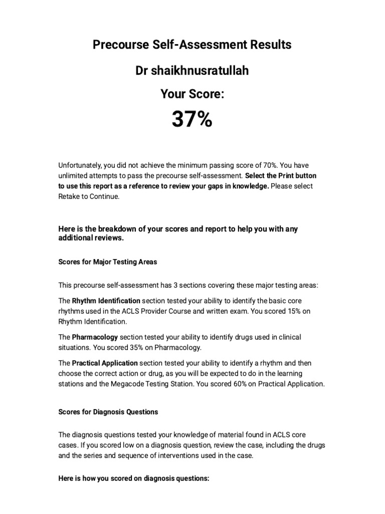 AHA ELearning - ACLS Precourse Self-Assessment | PDF | Internal ...