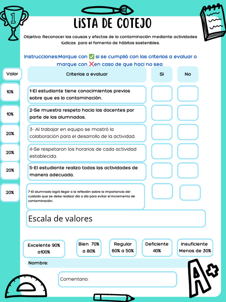 Hoja de Trabajo Lista de Cotejo de Actividades y Tareas Organizado Azul ...