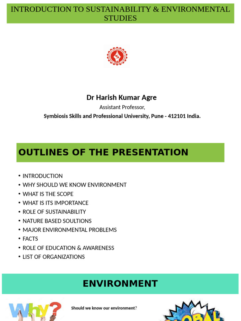 PPT-1 Introduction To Sustainability & Environmental Studies | PDF ...