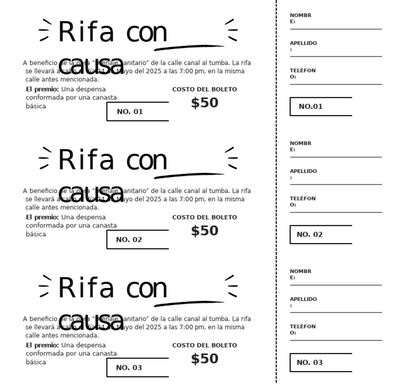 Boleto Rifa Con Causa Simple Blanco y Negro - 20250516 - 225030 - 0000 | PDF