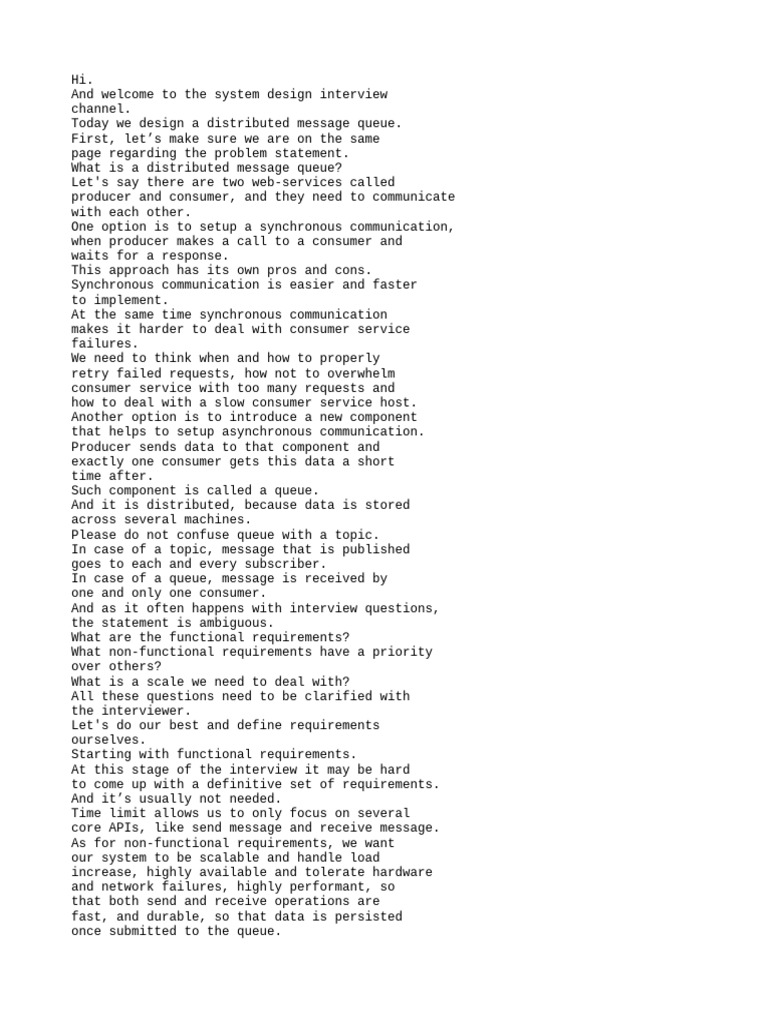 English System Design Interview Distributed Message Queue Downsub