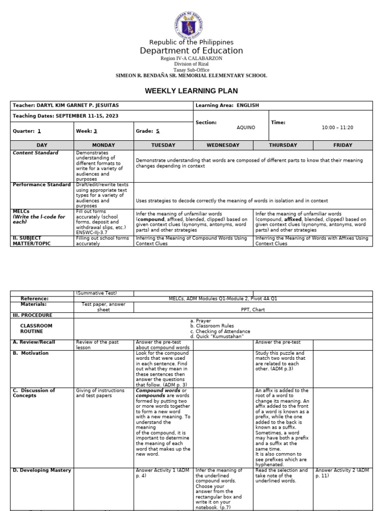 q1 WLP SSC English Ict Esp w3 | PDF | Word | Semantics