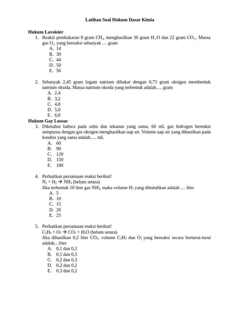 Latihan Soal Hukum Dasar Kimia | PDF