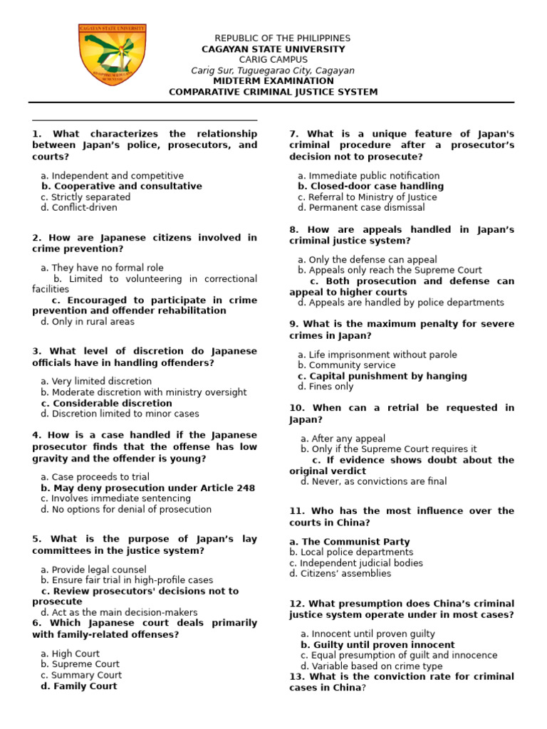 Comparative Criminal Justice System Midterm Exam | PDF | Prosecutor ...