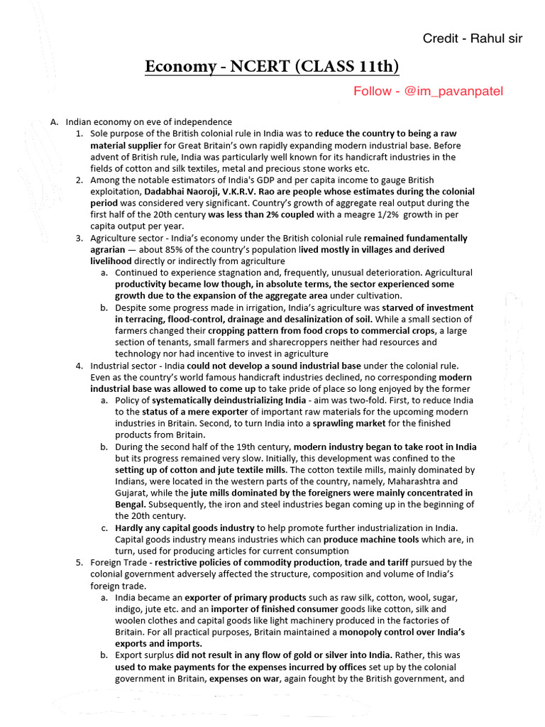 Economy NCERT Notes | PDF