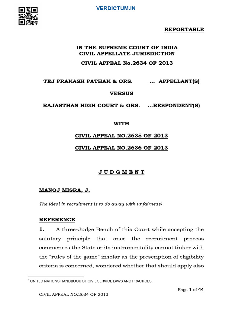 Tej Prakash Pathak V Rajasthan HC 1665594 | PDF | Employment | Judgment ...