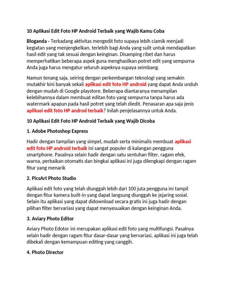 10 Aplikasi Edit Foto HP Android Terbaik | PDF