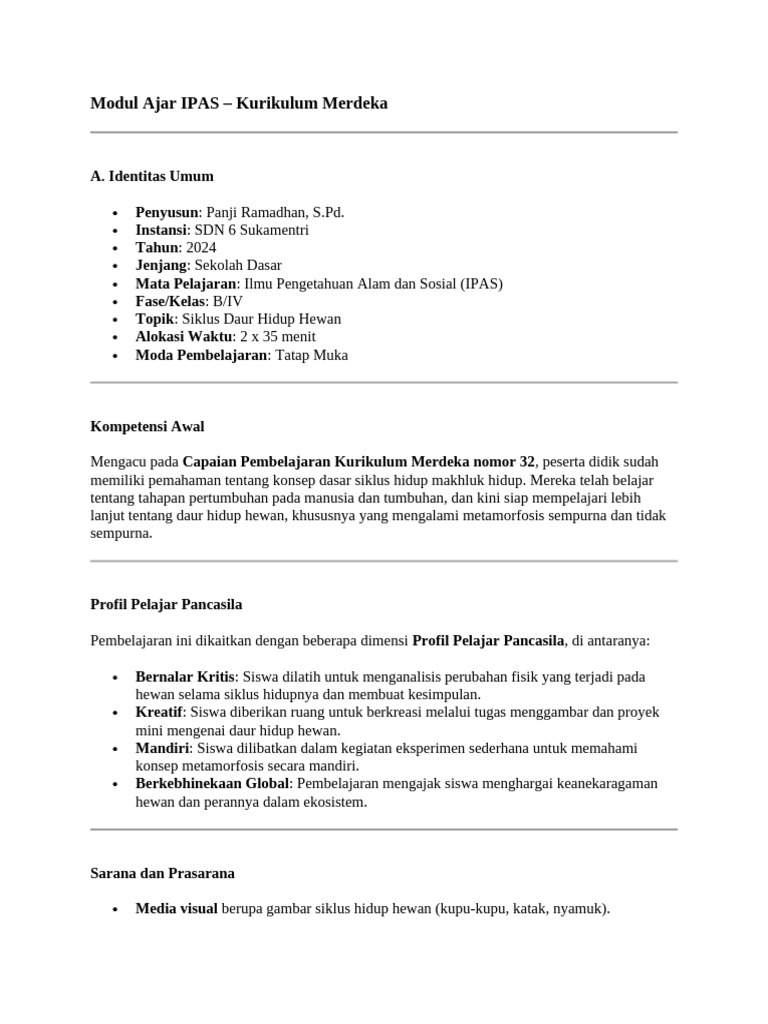 Draft Modul Ajar IPAS Panji | PDF