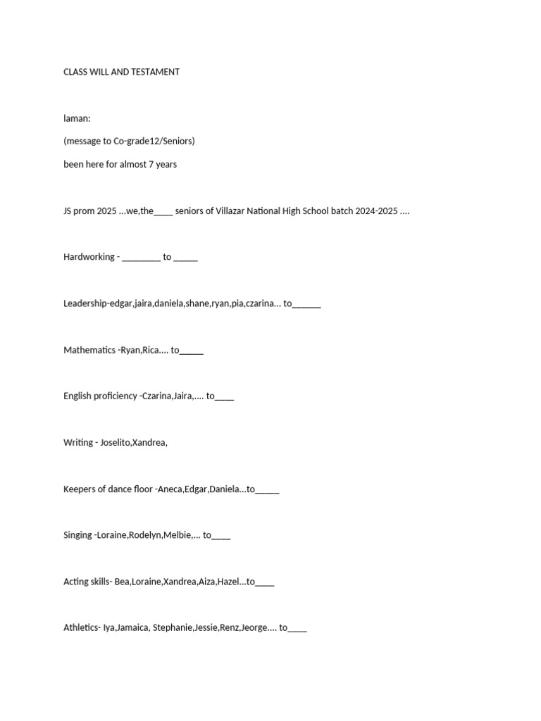 Example of Class Will | PDF