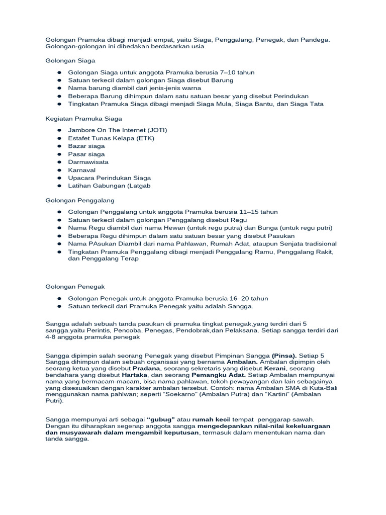 MATERI PRAMUKA MINGGU ! | PDF