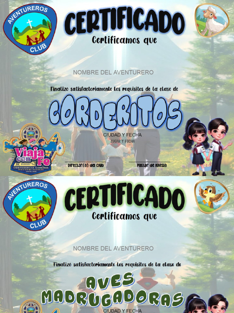 Certificados Investidura Dia Mundial Del Aventurero 2025 | PDF