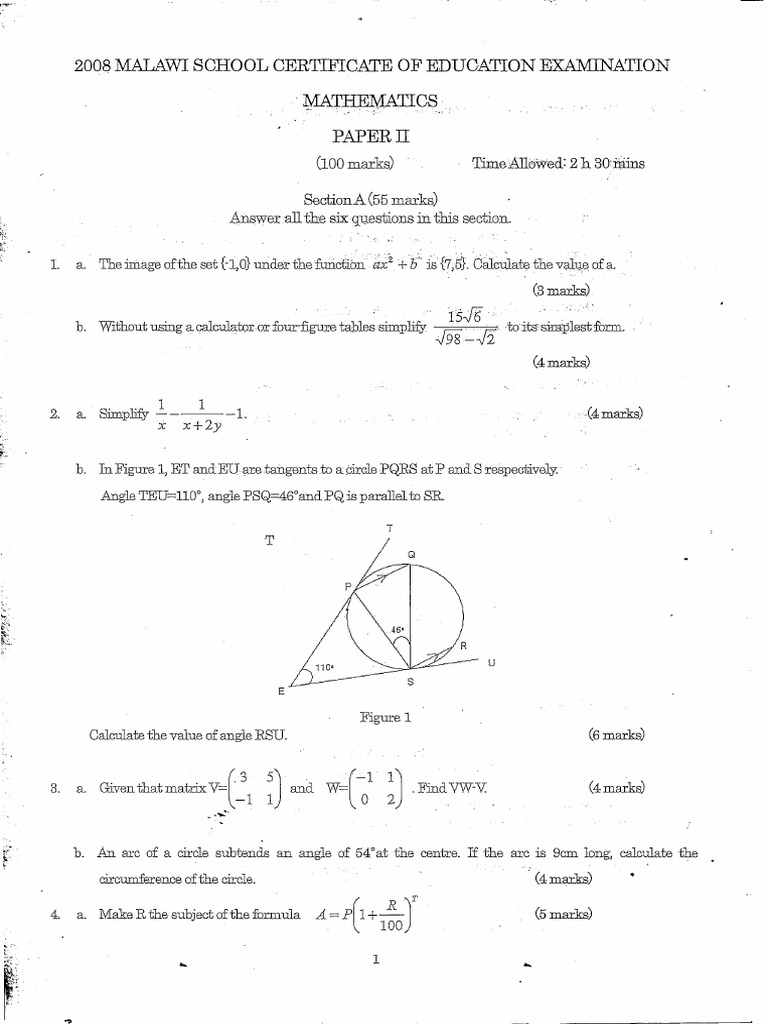 2008msce Math Paper | PDF