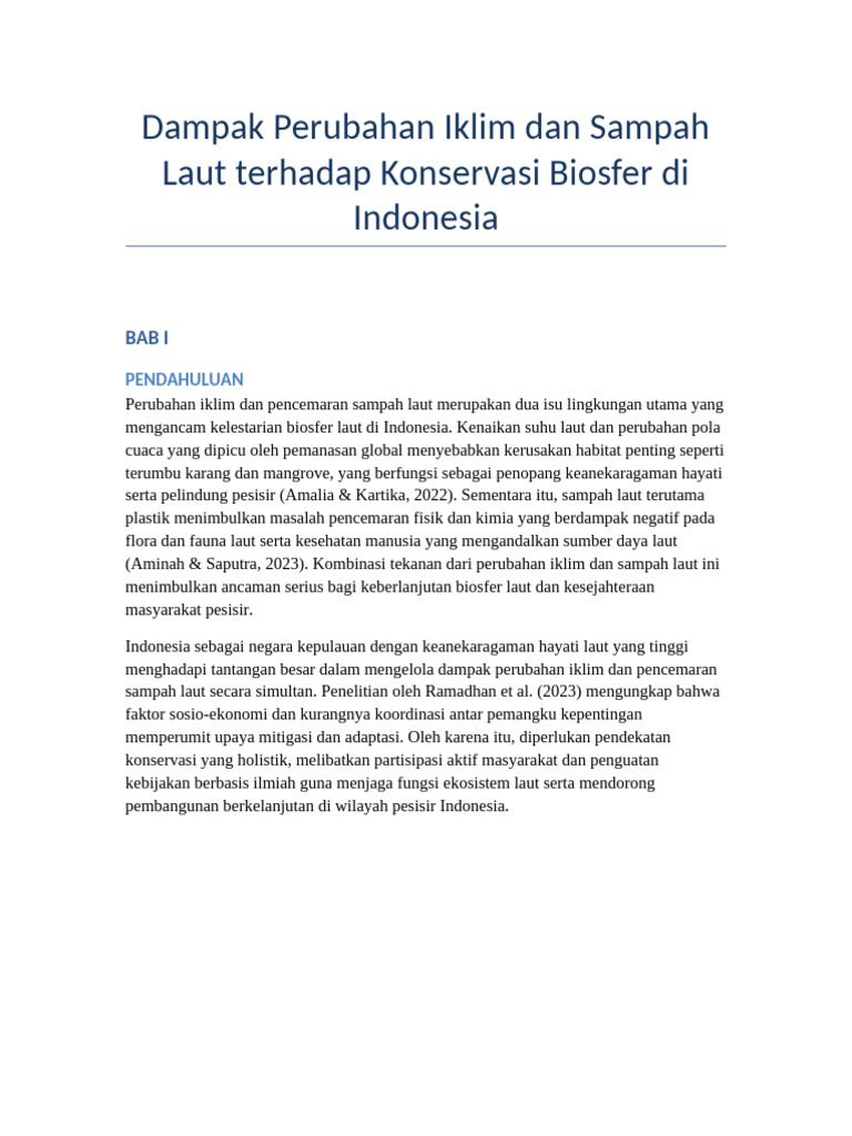Dampak Perubahan Iklim Sampah Laut Konservasi Biosfer Indonesia | PDF