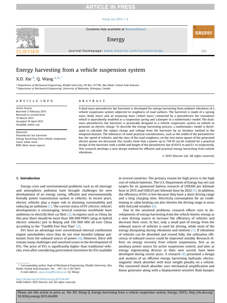 Energy Harvesting from Vehicle Suspension | PDF | Electric Vehicle ...