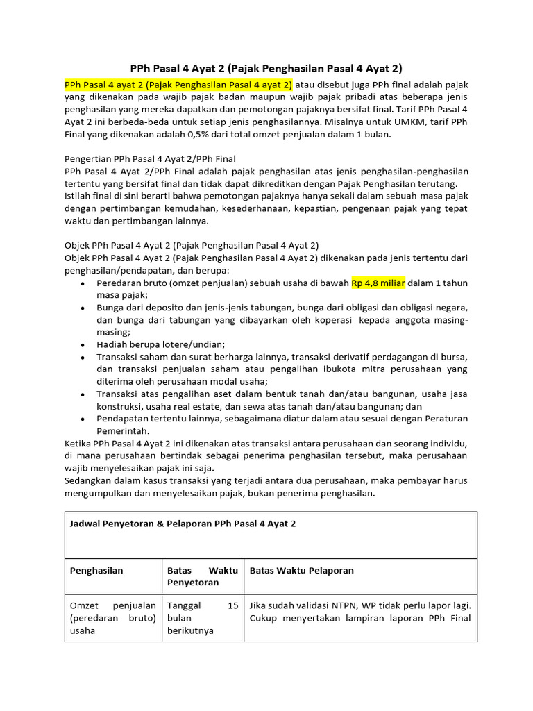 Panduan PPh Final Pasal 4 Ayat 2 | PDF