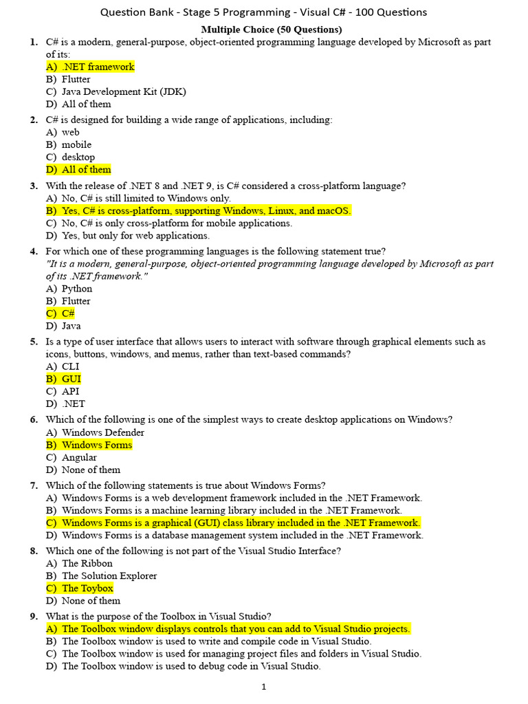Pdfs - Question Bank - Visual C# - 100 Questions | PDF | C Sharp ...
