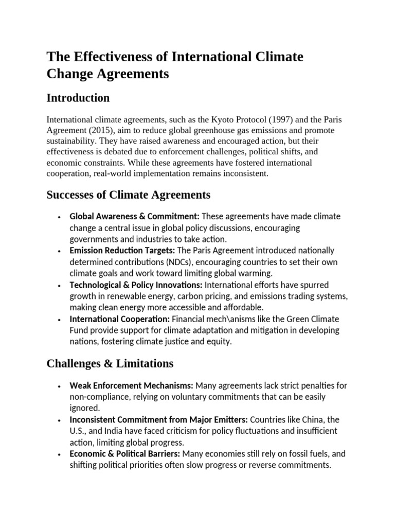 The Effectiveness of International Climate Change Agreements | PDF ...