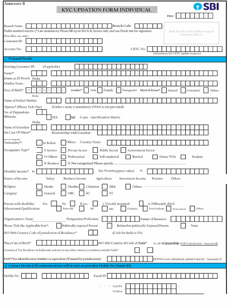 Kyc Updatation Form Sbi | PDF