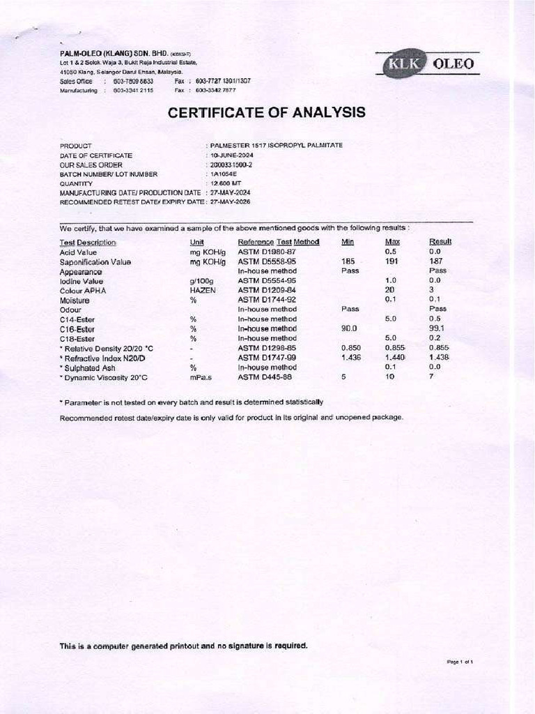 COA - Palmester | PDF