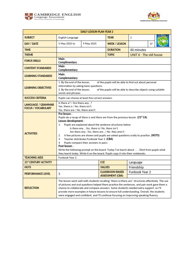 RPH BI YEAR 2 B Week 12 | PDF | Lesson Plan | Phonics