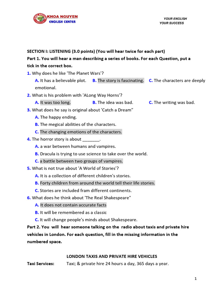 Practice Test 3 Answer Key | PDF | Buoyancy
