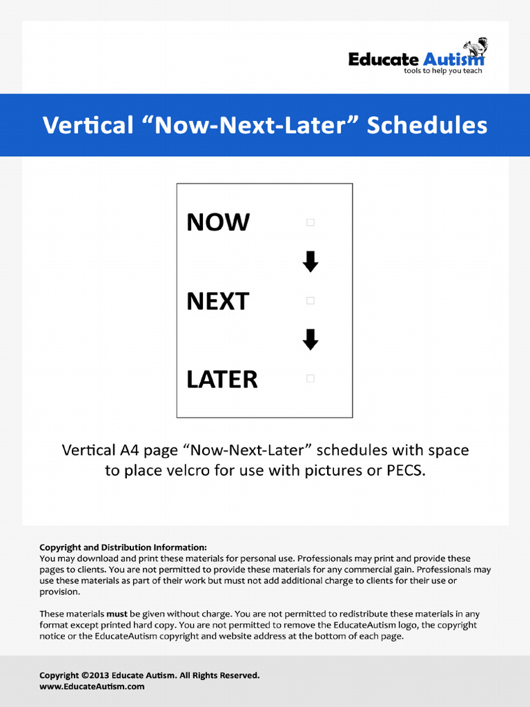 Vertical Now-Next-Later Schedules - Educate Autism | PDF