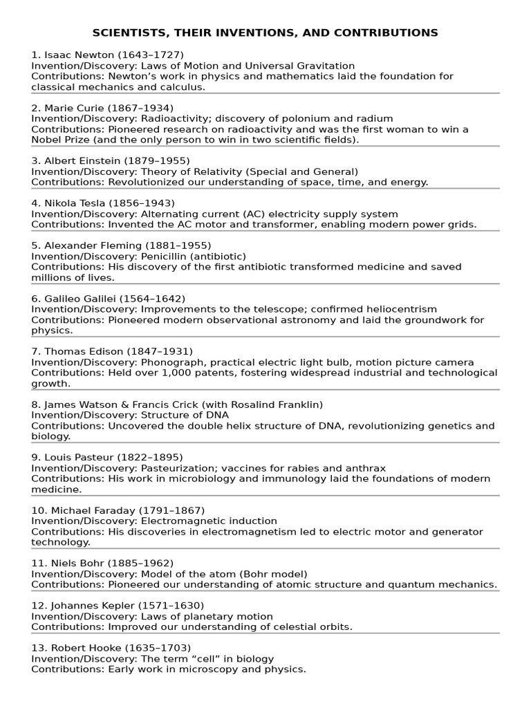 Scientists, Their Inventions, and Contributions | PDF | Physics | X Ray ...