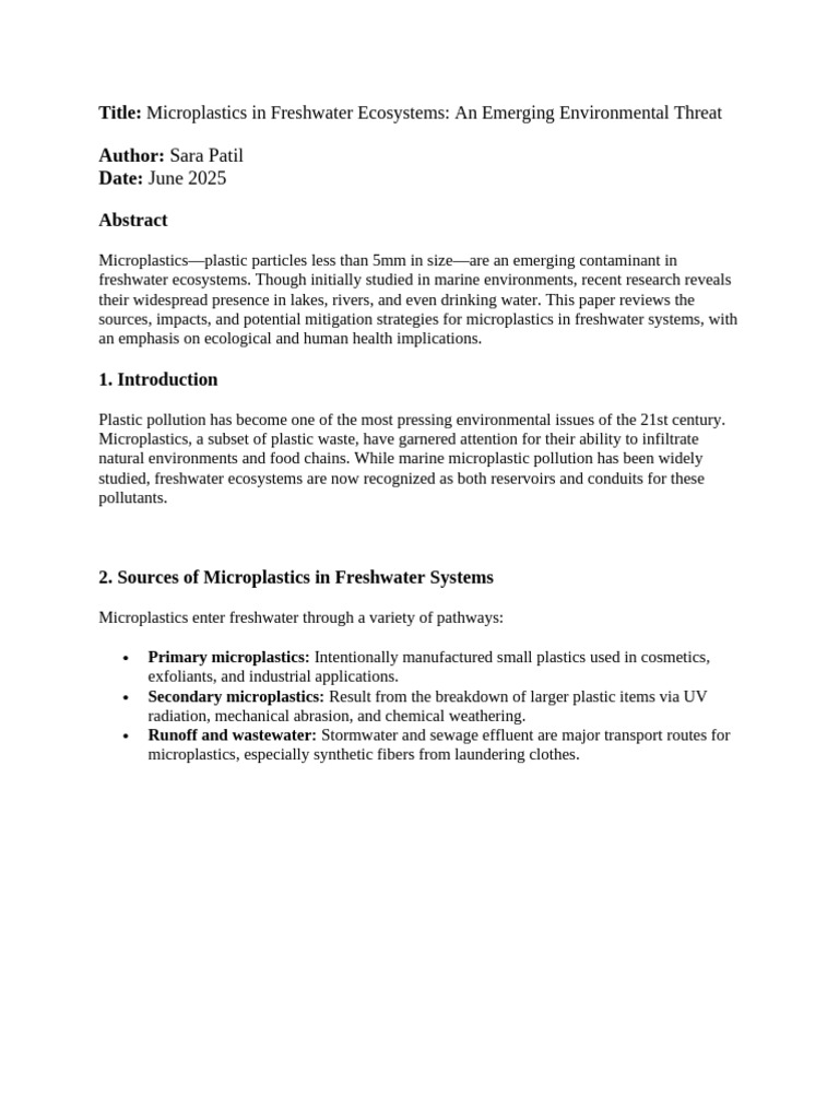 Microplastics in Freshwater Ecosystems - An Emerging Environmental Threat-1 | PDF | Hydrology ...