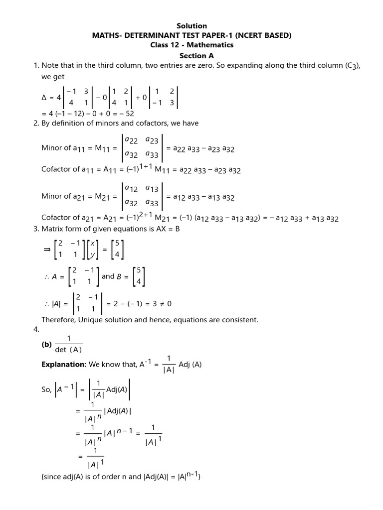 Determinant Test Solution | PDF | Mathematical Objects | Mathematics