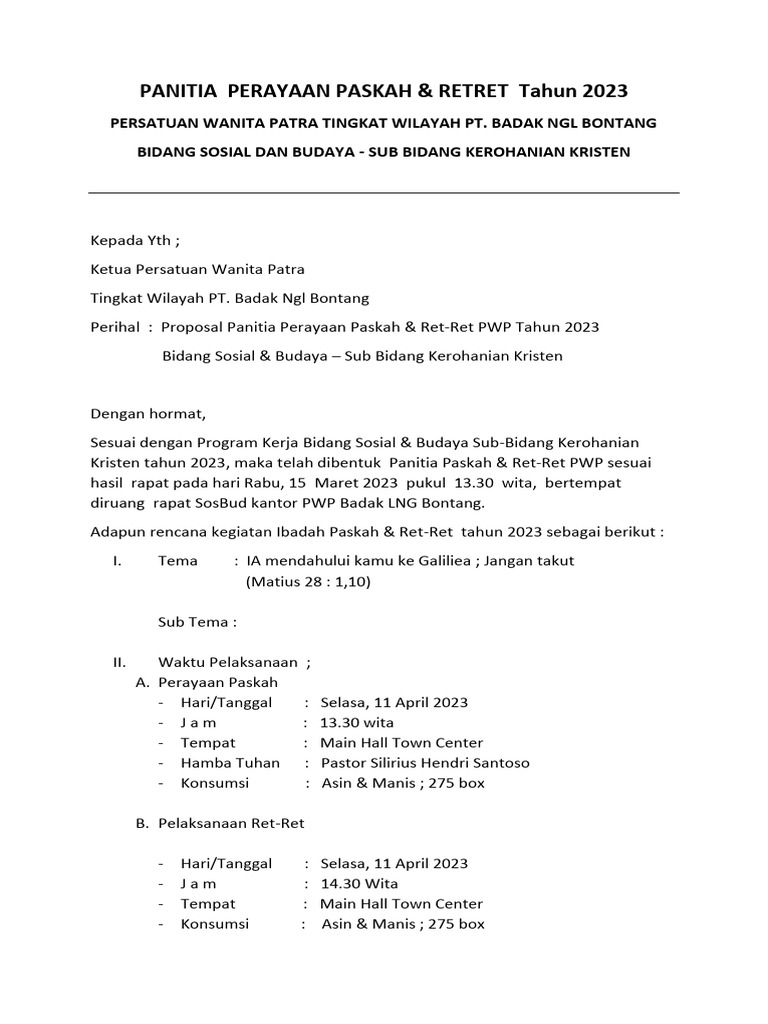 Proposal Paskah PWP 2023 | PDF