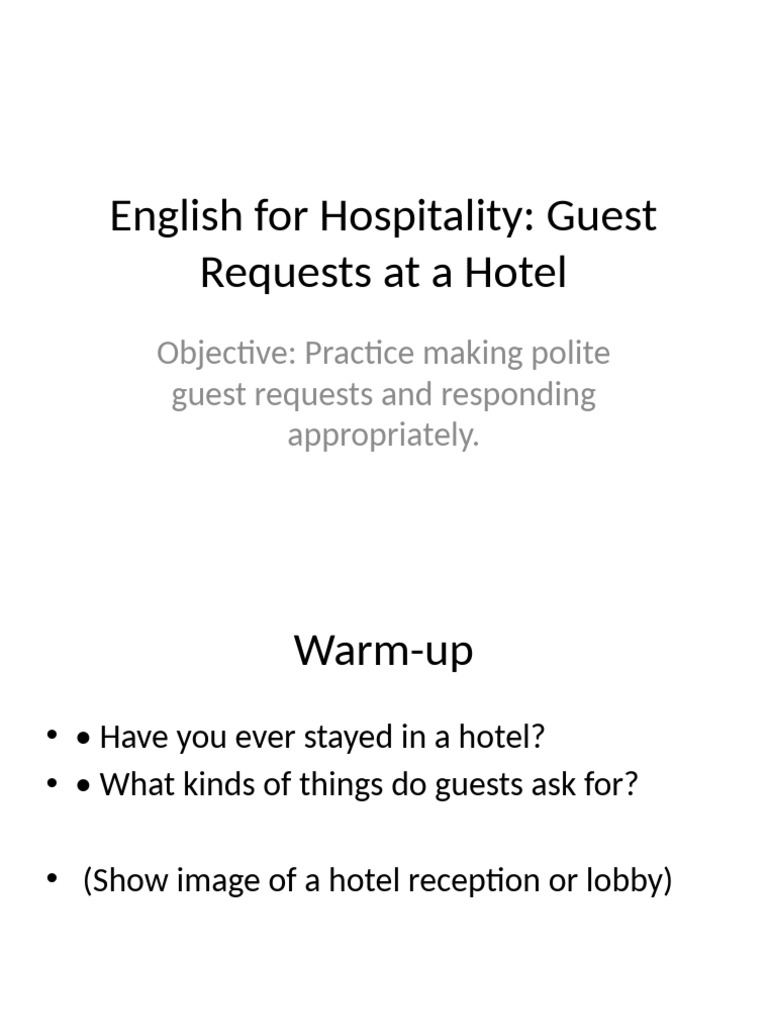 English For Hospitality Class Presentation | PDF