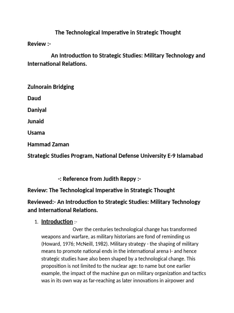 The Technological Imperative in Strategic Thought | PDF | Deterrence ...