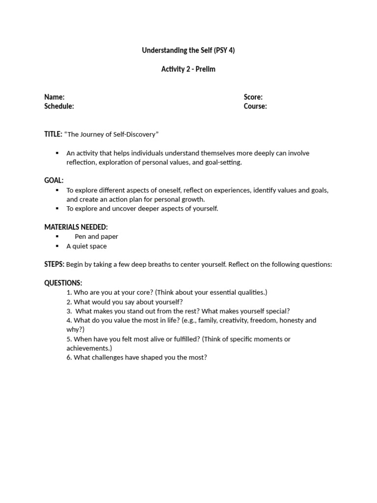 Self-Discovery Activity Guide | PDF