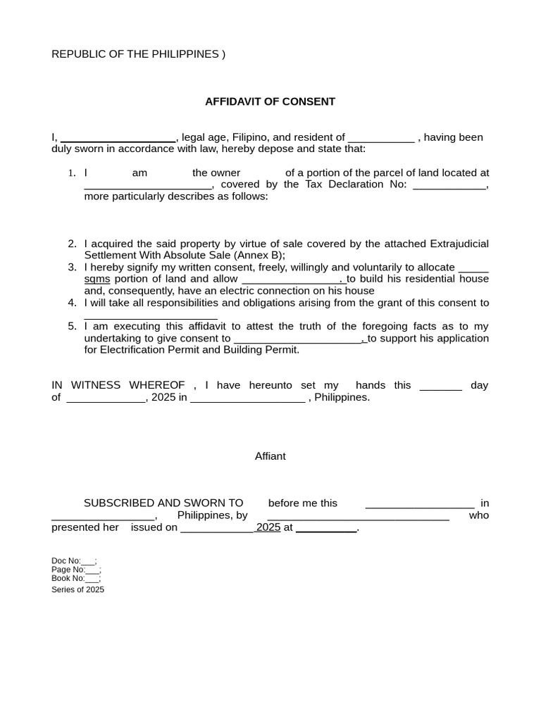 Affidavit of Consent for Property Use | PDF