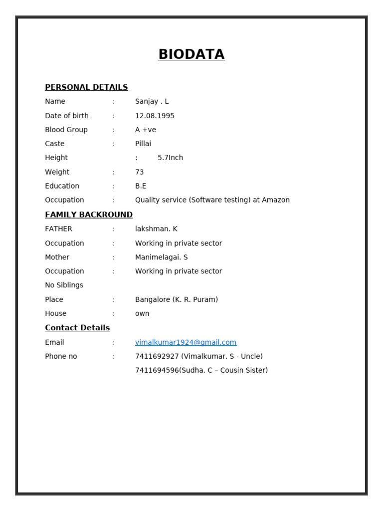 Biodata - Sanjay | PDF
