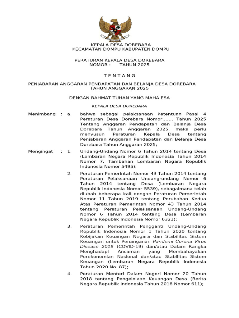 Penjabaran APB Desa Dorebara 2025 | PDF